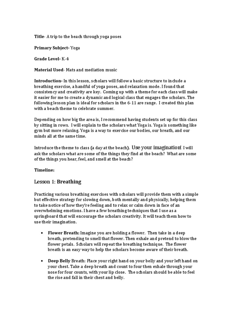 A Sample Yoga Lesson Plan For Kids | PDF | Yoga | Imagination