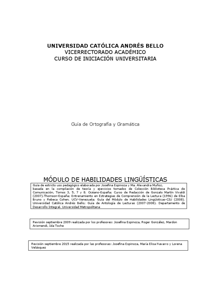 Módulo de Habilidades Lingüísticas ORTOGRAFÍA Y GRAMATICA PDF | PDF ...