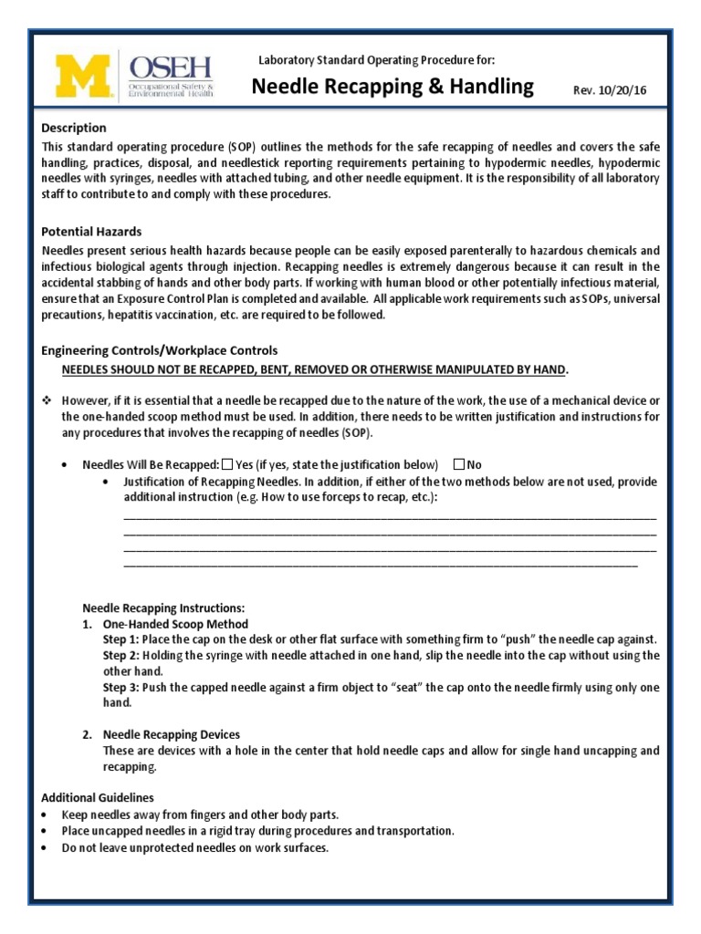 Needle Recapping | PDF | Syringe | Laboratories