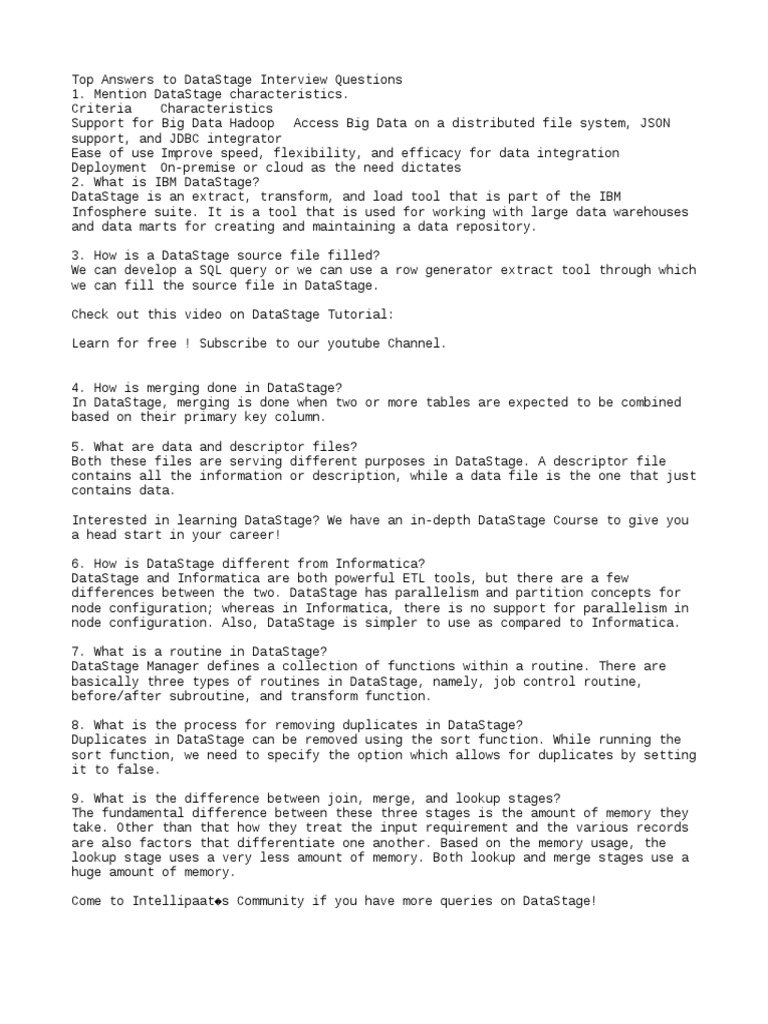 Answers To DataStage Interview Questions | PDF | Subroutine | Information Technology