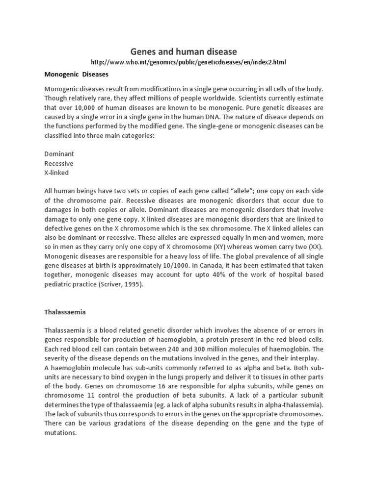 Genes and Human Disease: Monogenic Diseases | PDF | Genetic Disorder ...
