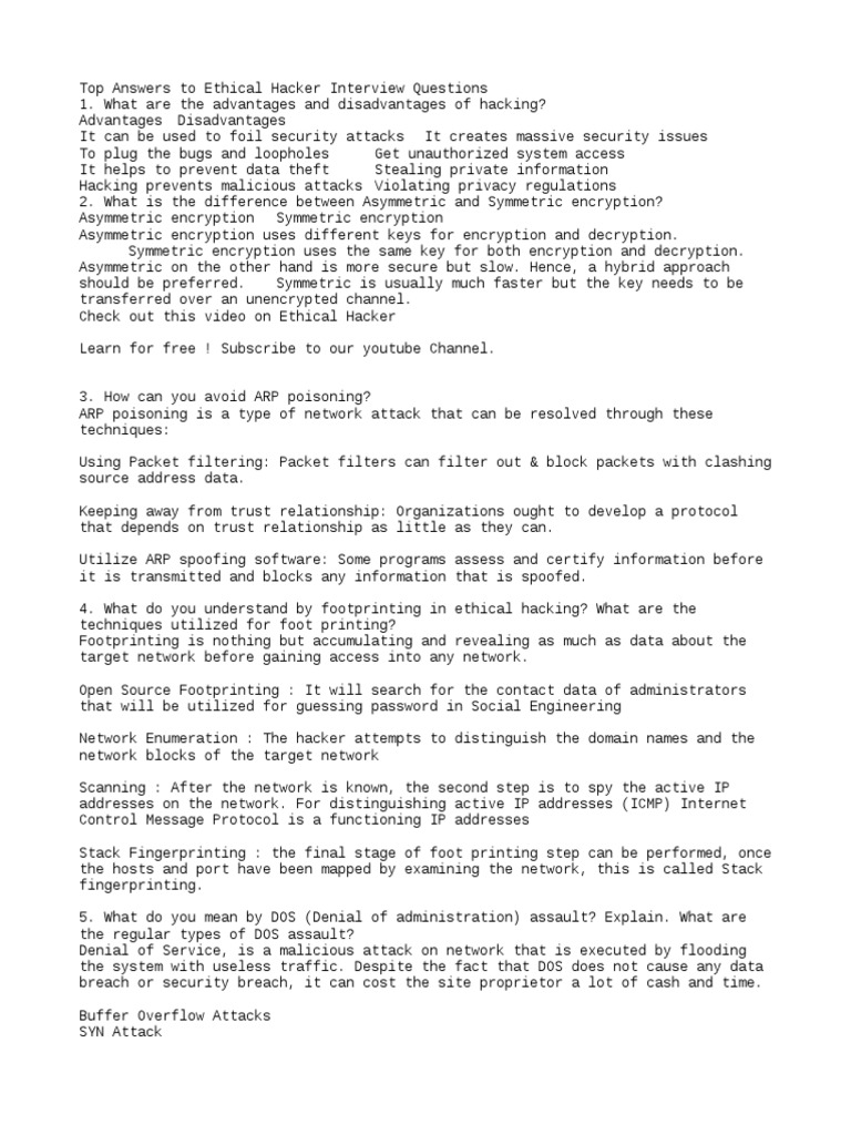 Answers To Ethical Hacker Interview Questions Pdf Denial Of Service Attack Security Hacker 