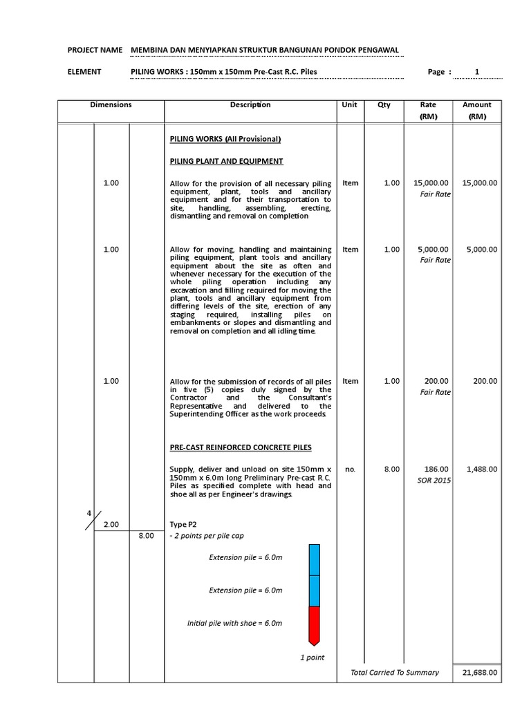 Taking-Off & BQ Asignment (FINAL) | PDF | Deep Foundation | Precast Concrete