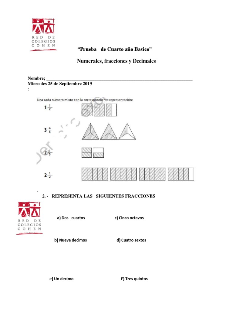 Prueba de Fracciones Numerales y Decimales | PDF | Decimal | Fracción ...