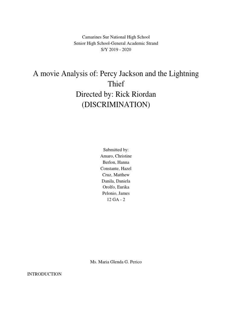A Movie Analysis Of: Percy Jackson and The Lightning Thief Directed By ...