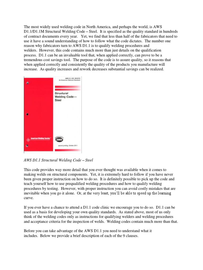 AWS D1.1 Structural Welding Code – Steel | Welding | Test (Assessment)