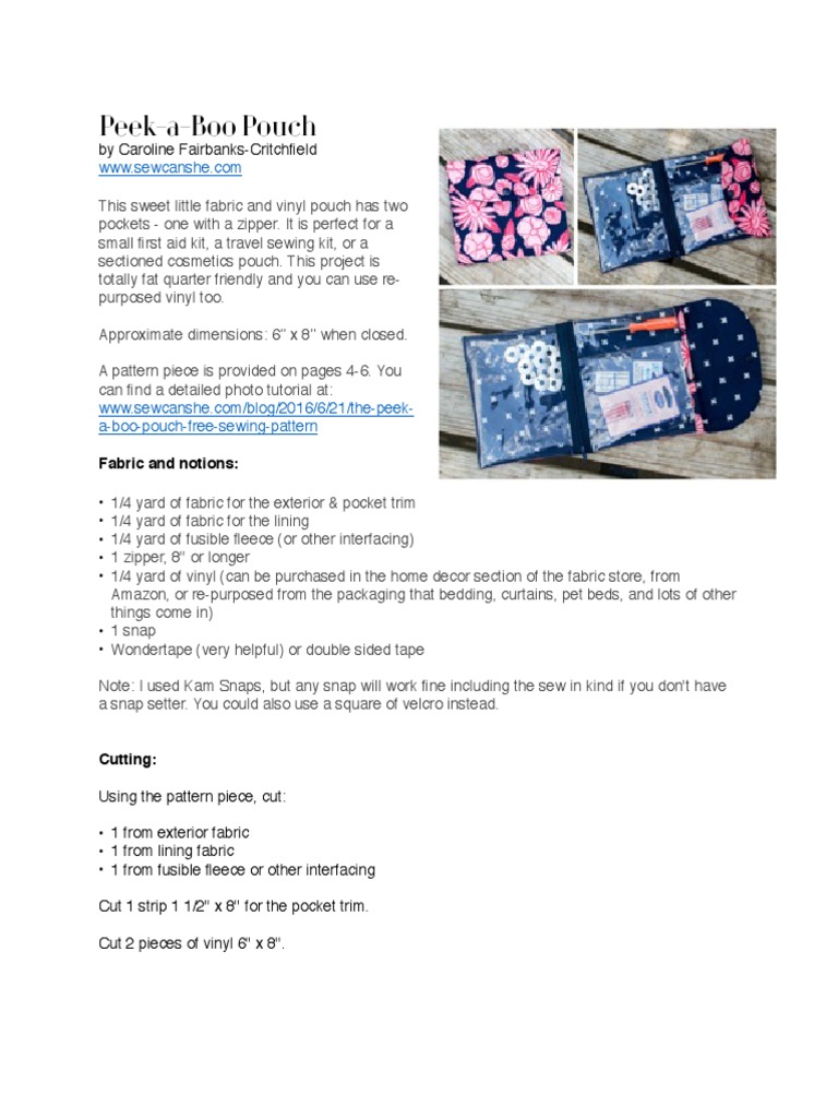 DIY Peek-a-Boo Pouch Pattern | PDF | Seam (Sewing) | Sewing