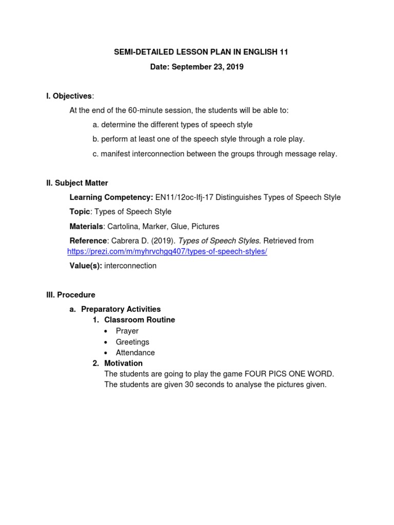 Types of Speech Styles Lesson Plan | PDF | Lawyer | Teachers