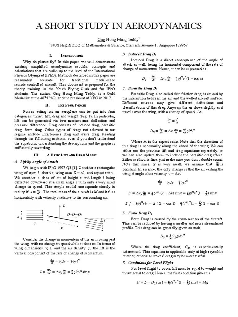 A Short Study in Aerodynamics | PDF | Drag (Physics) | Lift (Force)