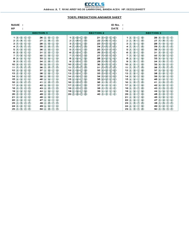 TOEFL Answer Sheet | PDF