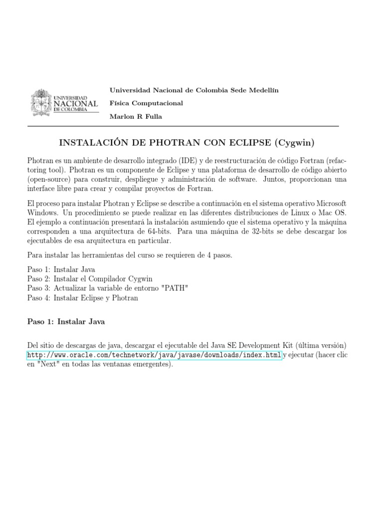 Pasos para INSTALACION-ECLIPSE-PHOTRAN-CYGWIN PDF | PDF | Entorno de desarrollo integrado ...