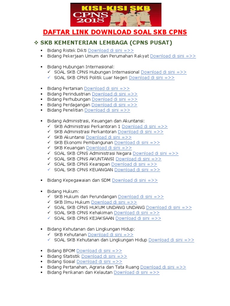 Daftar Link Download Soal SKB CPNS 2018 PDF | PDF