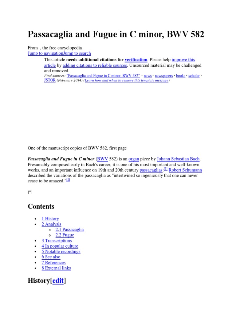 Passacaglia and Fugue in C Minor, BWV 582 | PDF | Classical Music ...