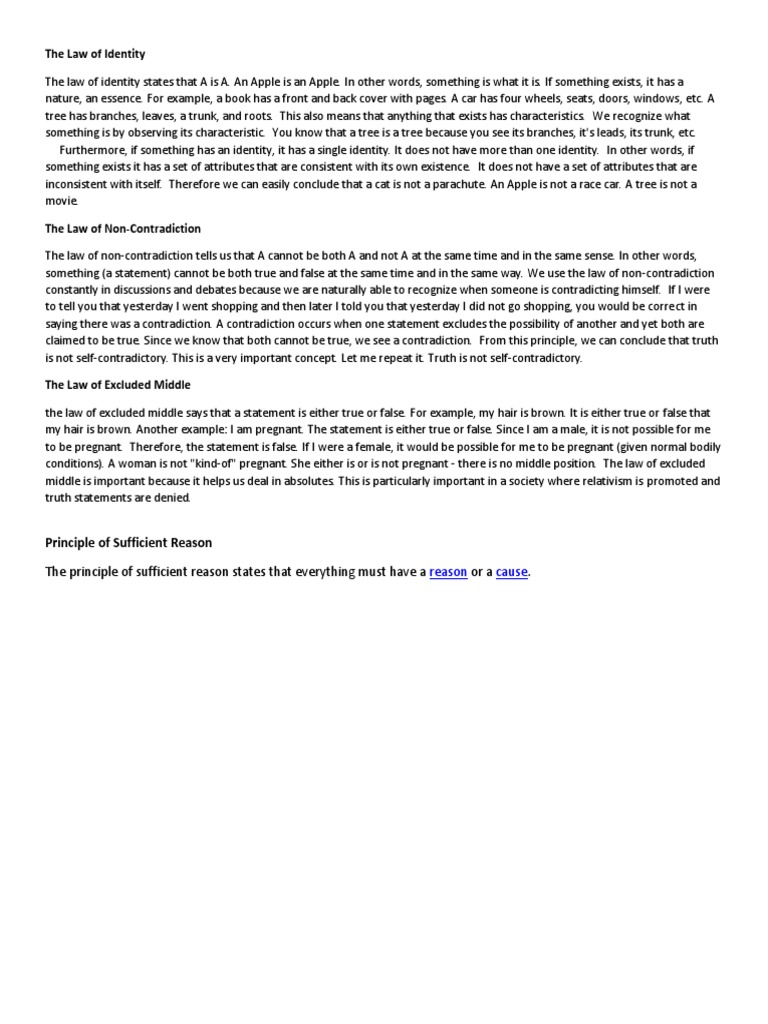 The Law of Identity: Principle of Sufficient Reason | PDF ...