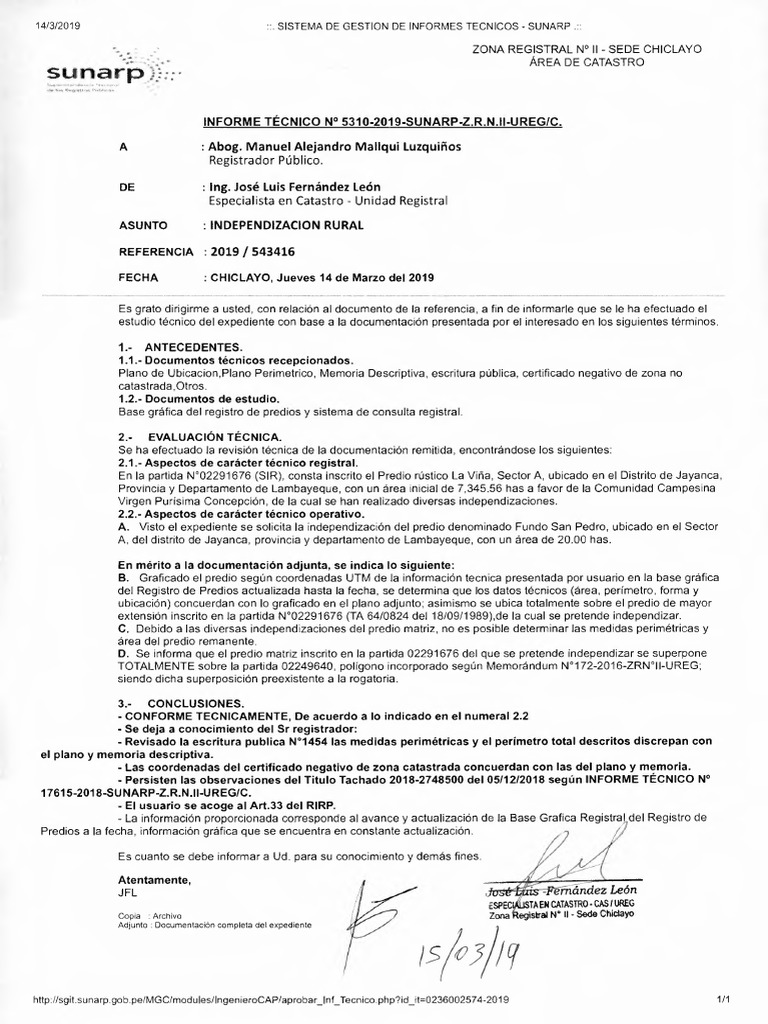 Sun, Arp - : - Sistema de Gestion de Informes Tecnicos - Sunarp .: 11 | PDF