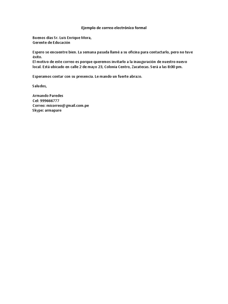 Ejemplo de Correo Electrónico Formal | PDF
