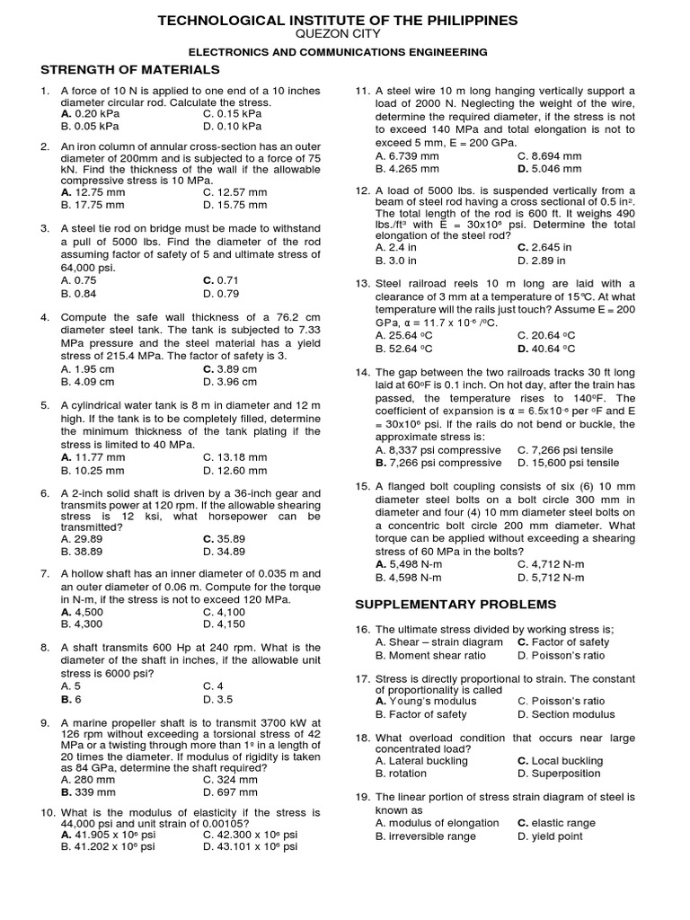 Strength of Materials Practice Problems | PDF | Young's Modulus ...