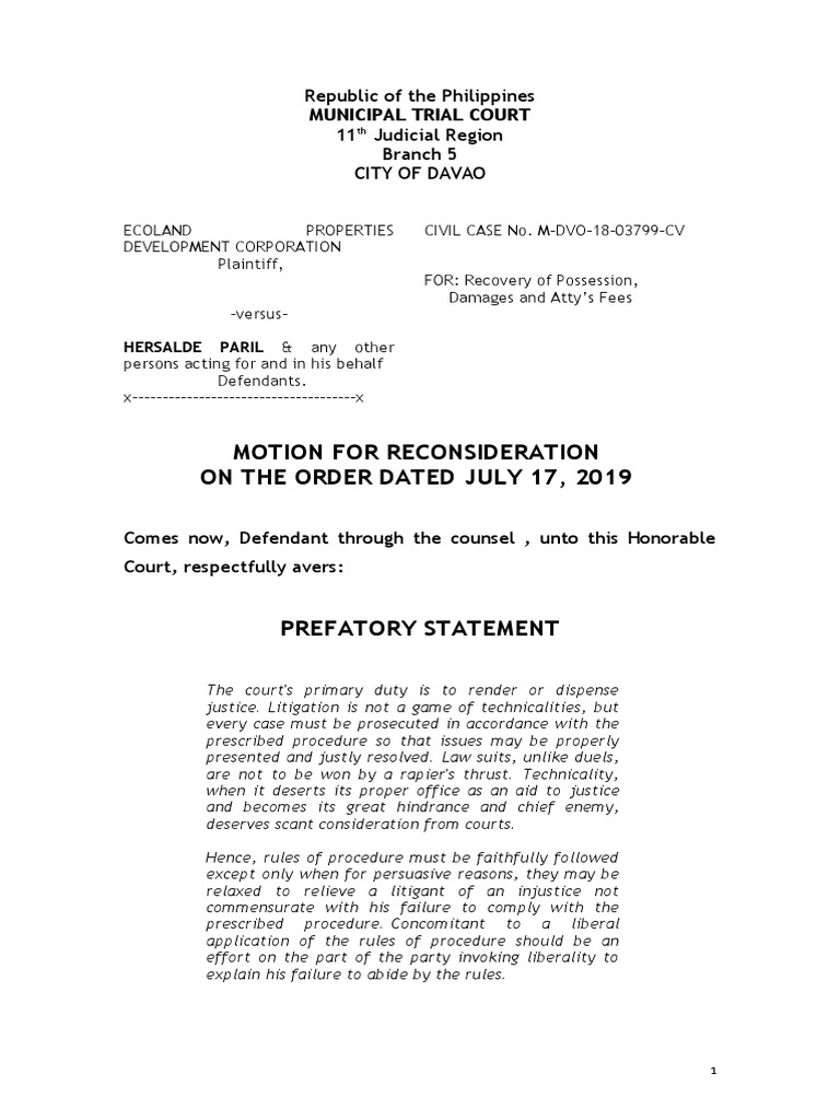 Motion For Reconsideration | Download Free PDF | Service Of Process | Summons