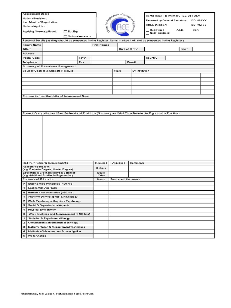 CREE Summary Form Version A (First Application) 7-2005 / Word F. Win ...