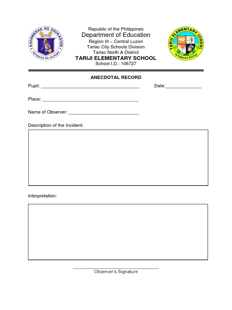 Anecdotal Record Form | PDF