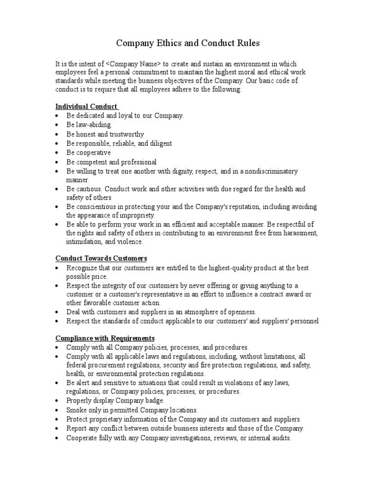 Company Ethics and Conduct Rules | PDF | Safety | Supply Chain