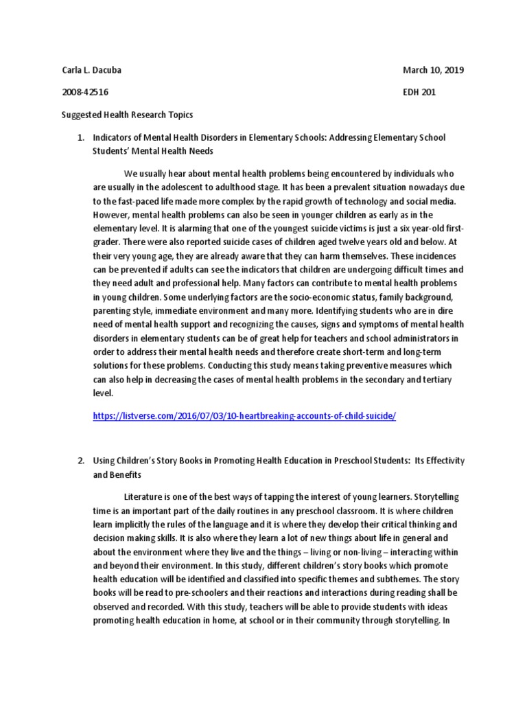 Suggested Health Research Topics | PDF | Mental Disorder | Mental Health