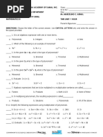 Math Assessment for Grade 8 Students | PDF | Factorization | Equations