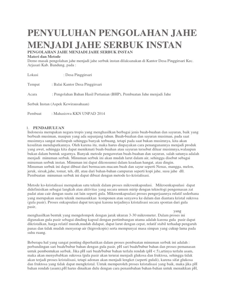 Pengolahan Jahe Menjadi Serbuk Instan | PDF | Memasak, Makanan ...