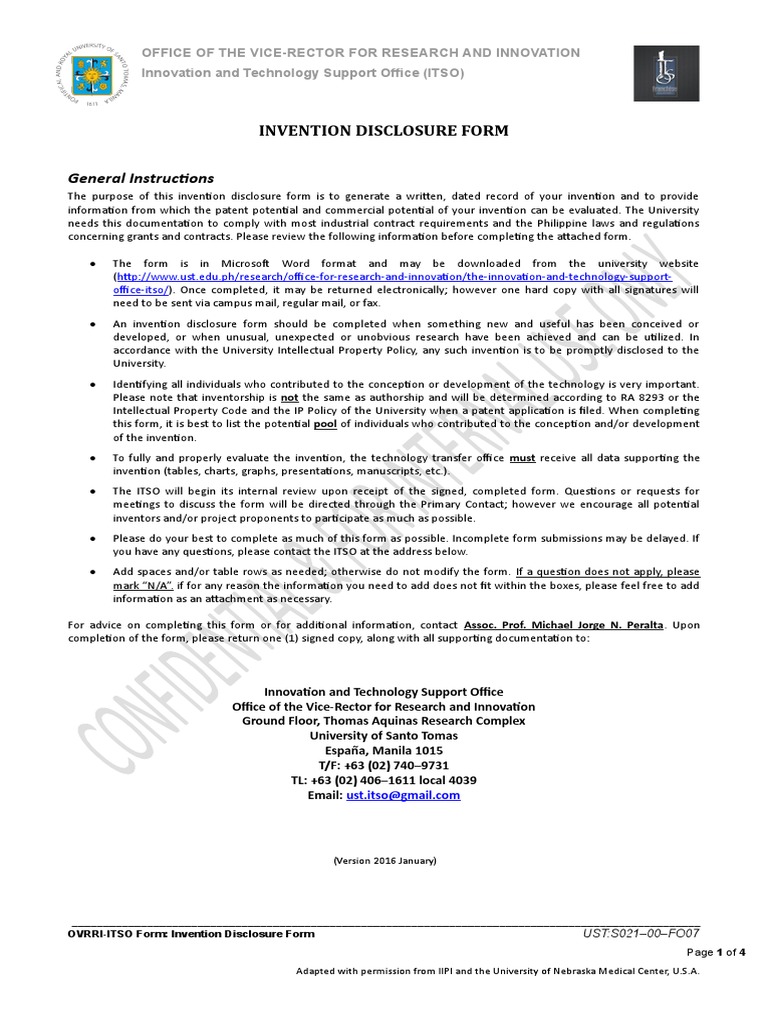 ITSO 2017 Present Form Invention Disclosure | PDF | Patent Application ...