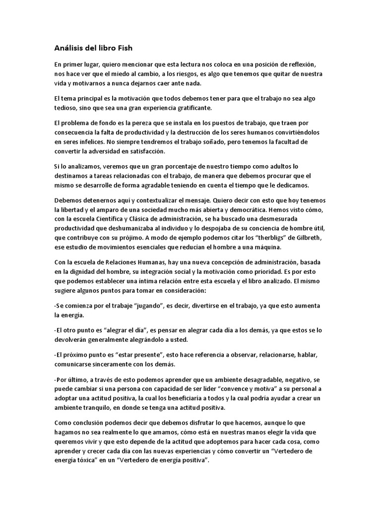 Análisis Del Libro Fish | PDF | Ciencias del comportamiento | Sicología