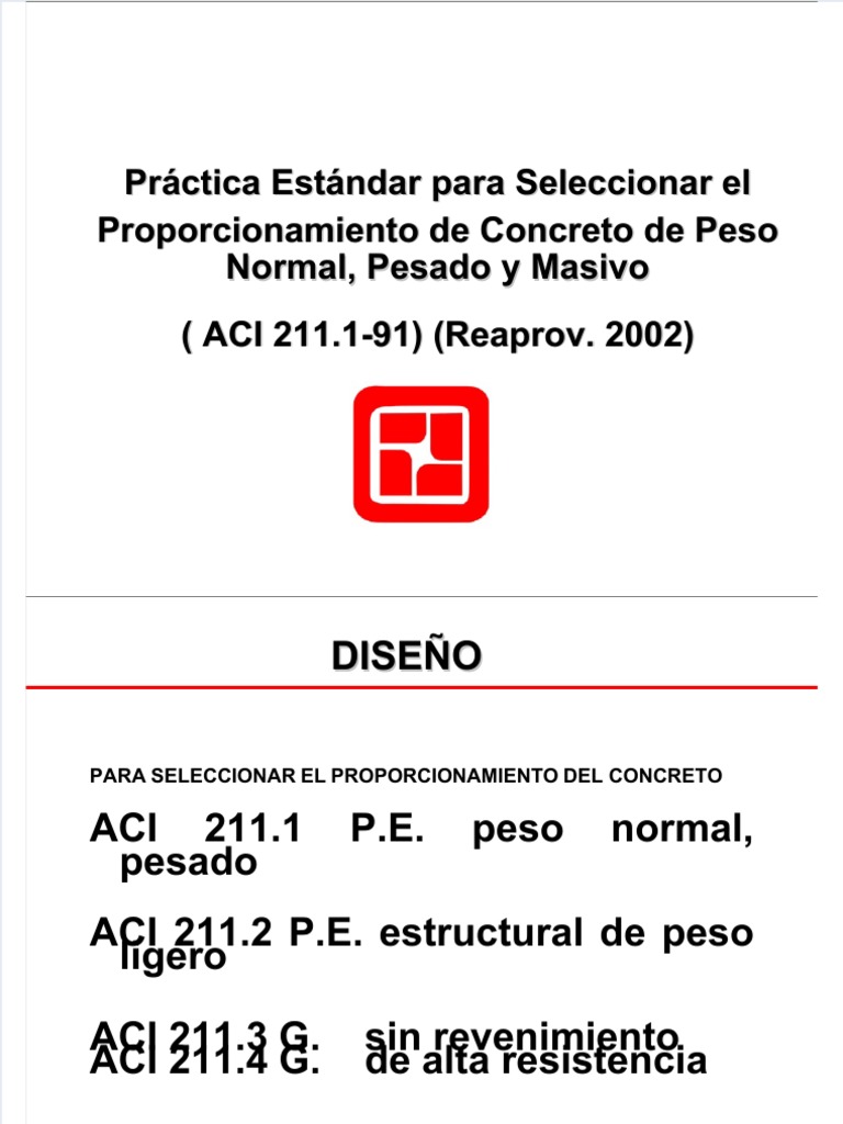 Aci 211.1 | PDF | Hormigón | Cemento