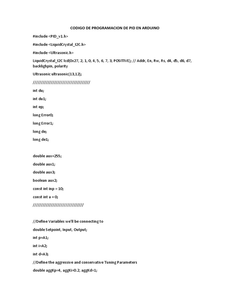 Codigo de Programacion de Pid en Arduino | PDF