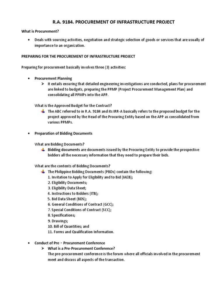 R.A. 9184: Infrastructure Procurement Guide | PDF | Procurement ...