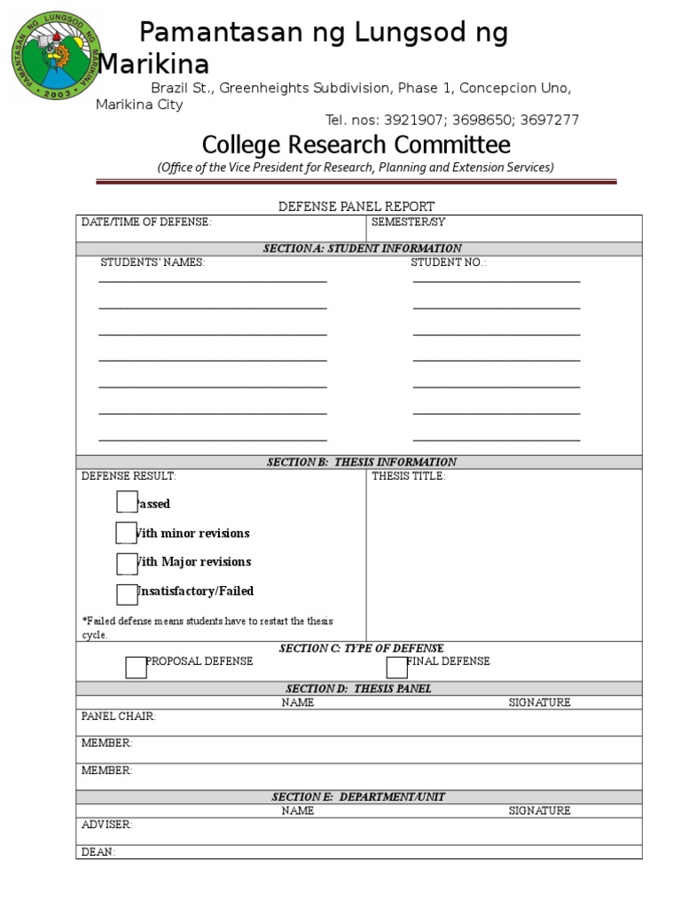 Defense Panel Report Sheet CRC | PDF | Thesis | Academia