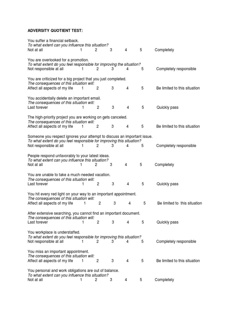 Adversity Quotient Assessment Guide | PDF | Behavioural Sciences ...