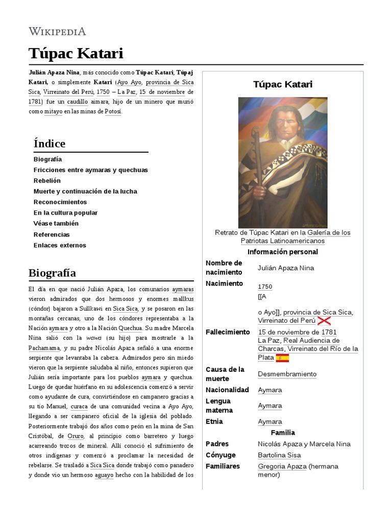 Túpac Katari | PDF | Bolivia | América del Sur