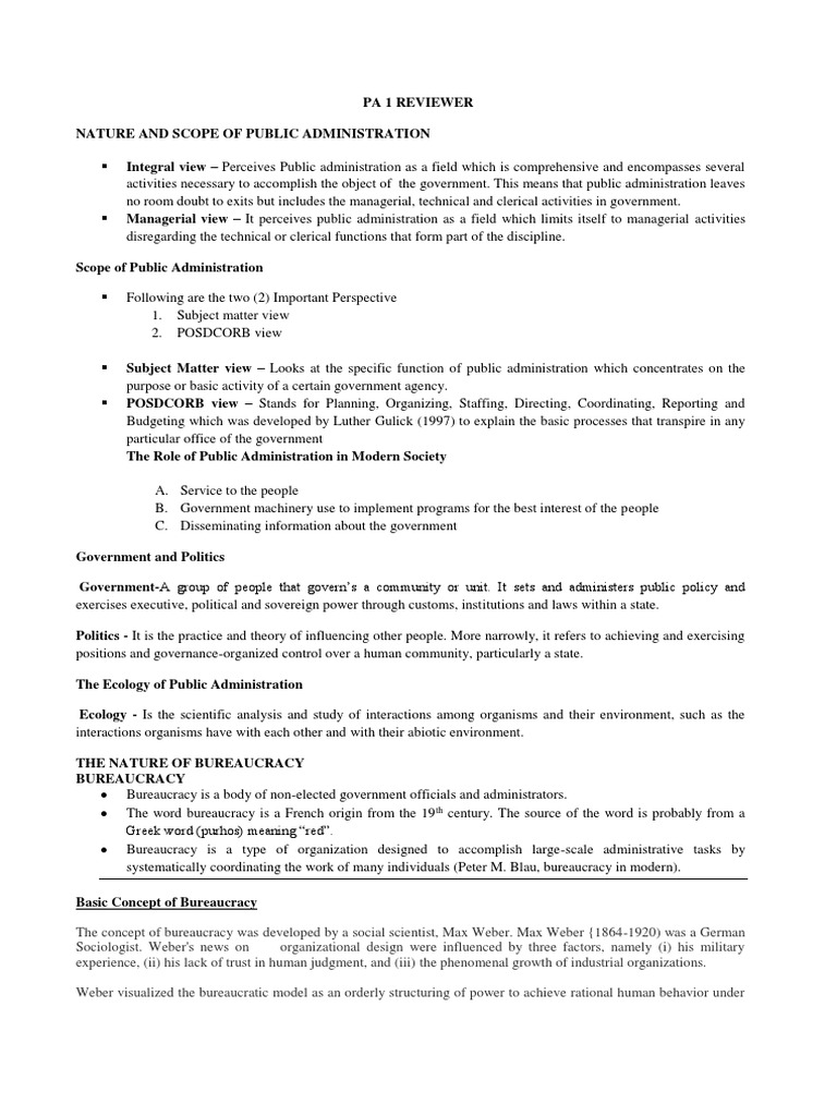 Pa 1 Reviewer | PDF | Bureaucracy | Motivation