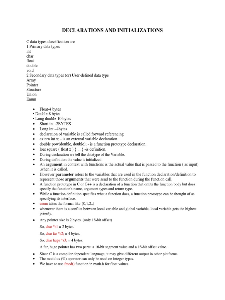 Declarations and Initializations | PDF | Parameter (Computer Programming) | Pointer (Computer ...