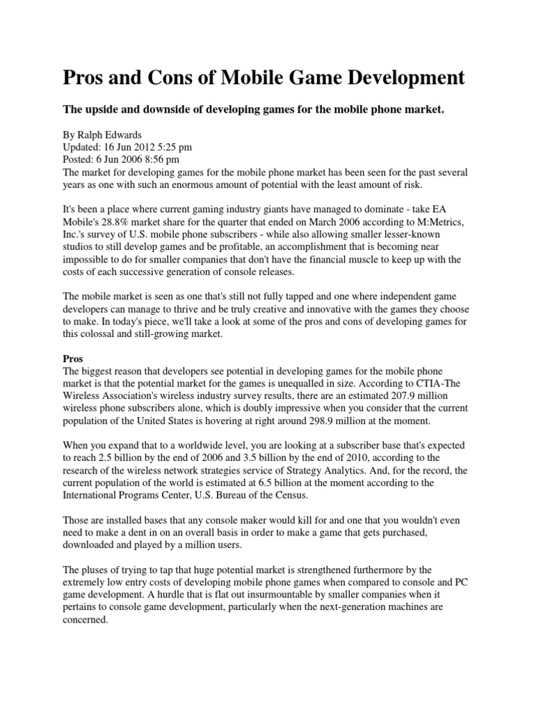 Pros and Cons of Mobile Game Development: The Upside and Downside of ...
