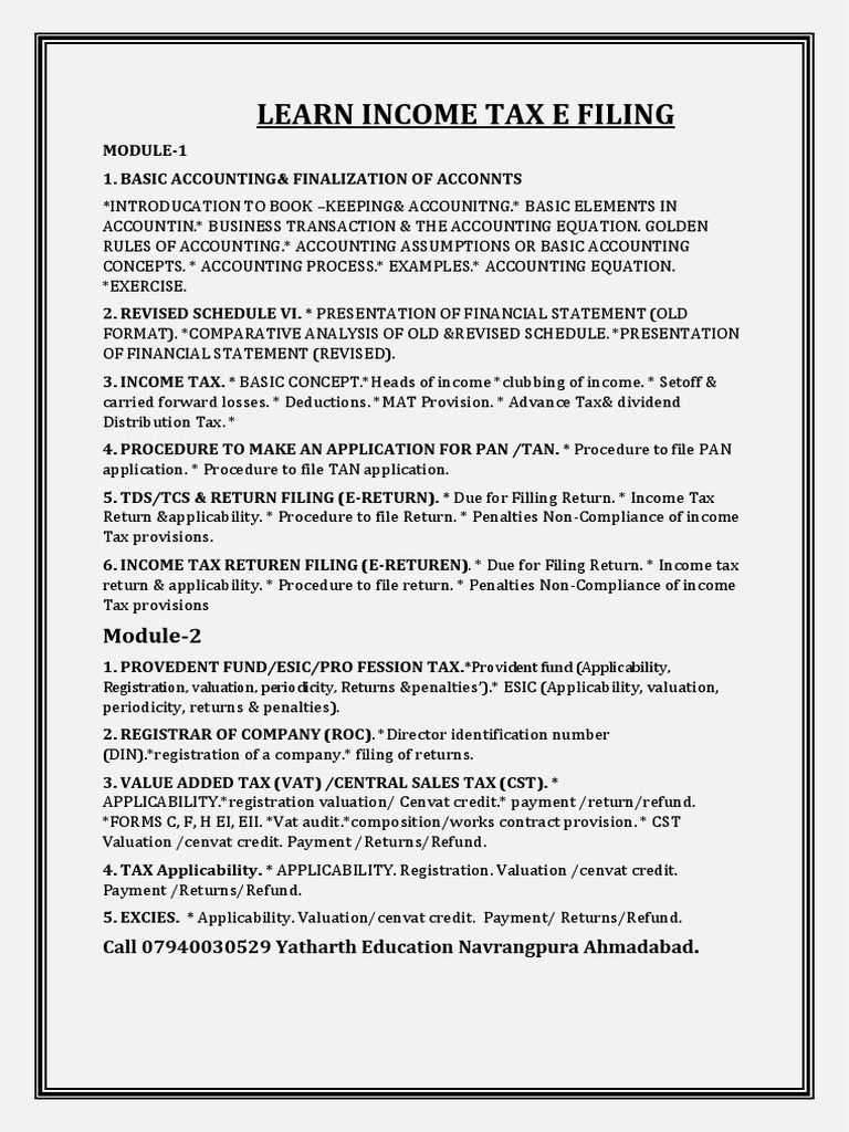 Learn Income Tax e Filing | PDF