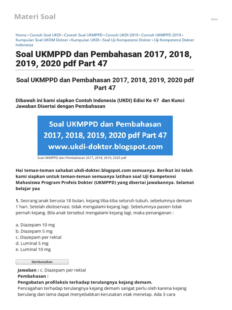 Soal UKMPPD Dan Pembahasan 2017, 2018, 2019, 2020 PDF Part 47 | PDF
