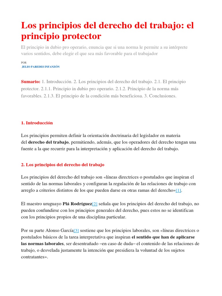El principio protector en el derecho del trabajo | PDF | Derecho laboral | Juez