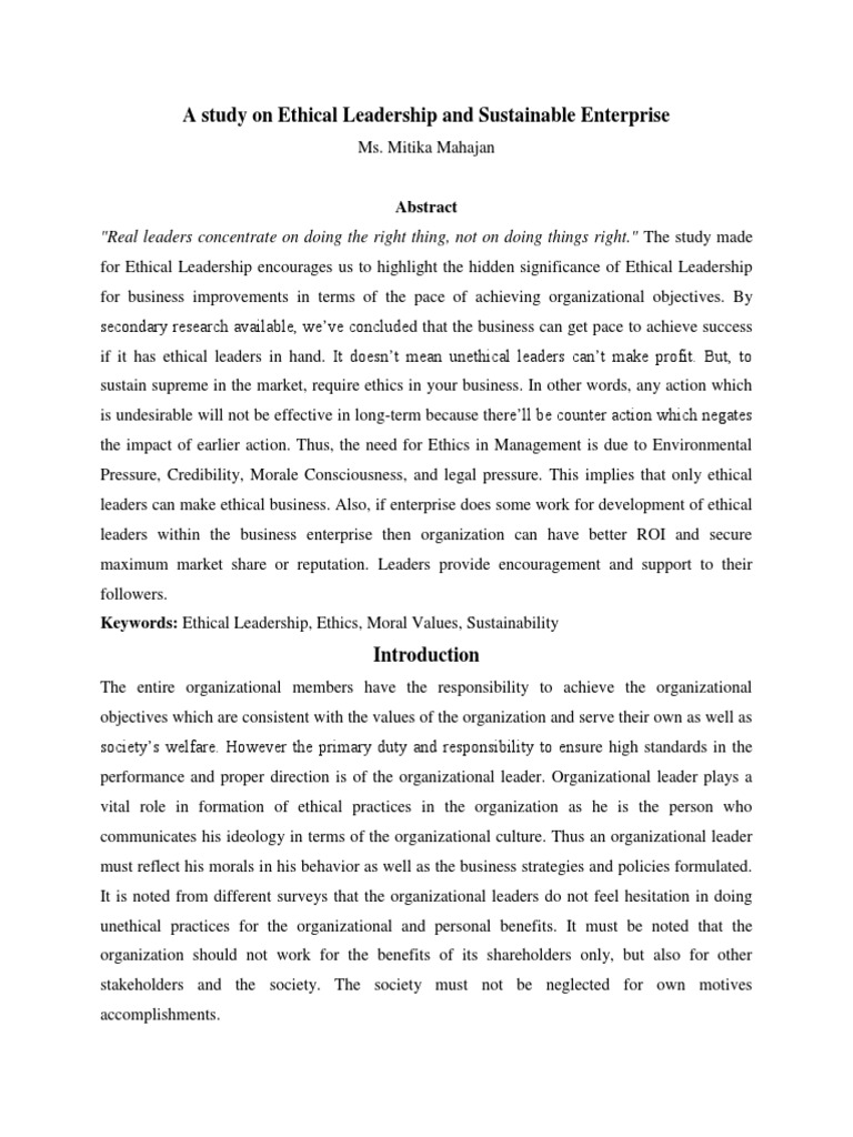 Ethical Leadership and Sustainable Enterprise | PDF | Trust (Emotion ...