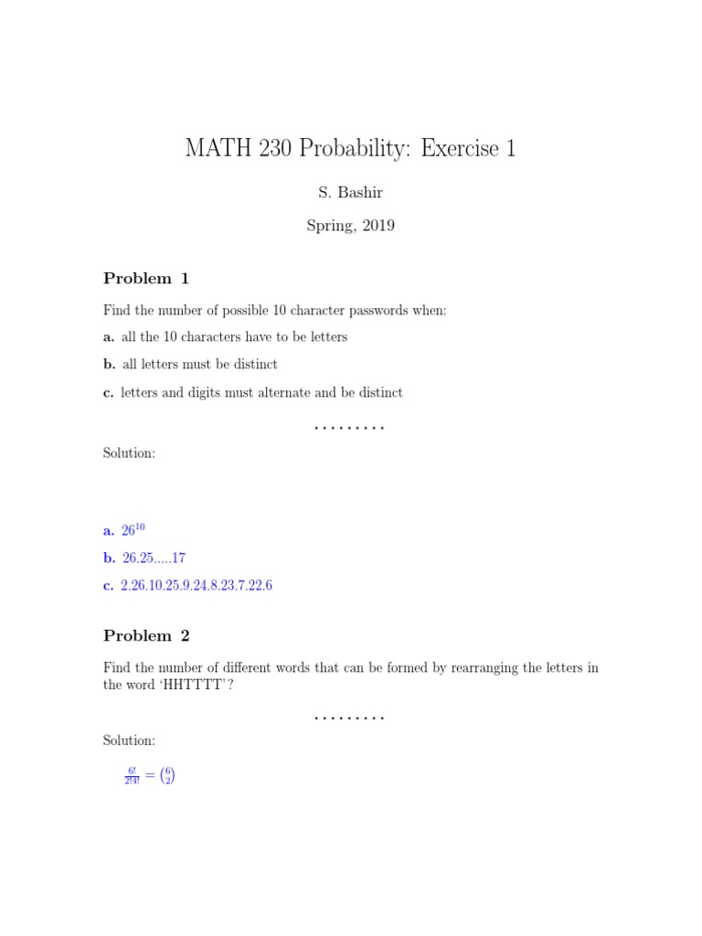 Exercise 1 Counting Soln 2 | PDF | Discrete Mathematics | Probability ...