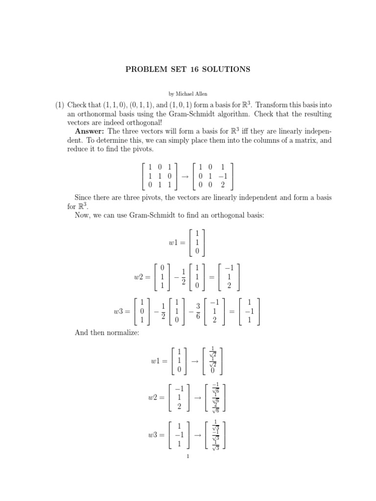 Problem Set 16 Solutions PDF | PDF | Basis (Linear Algebra) | Linear ...