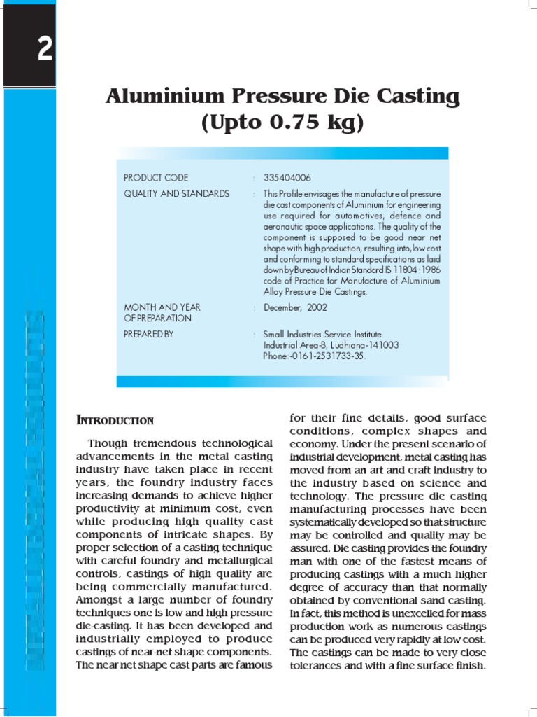 Aluminium Pressure Die Casting | PDF | Casting (Metalworking) | Foundry