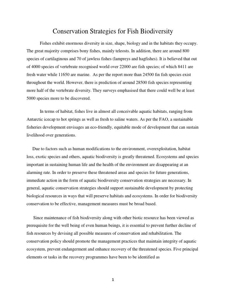 Strategies For Fish Biodiversity Conservation | PDF | Conservation ...