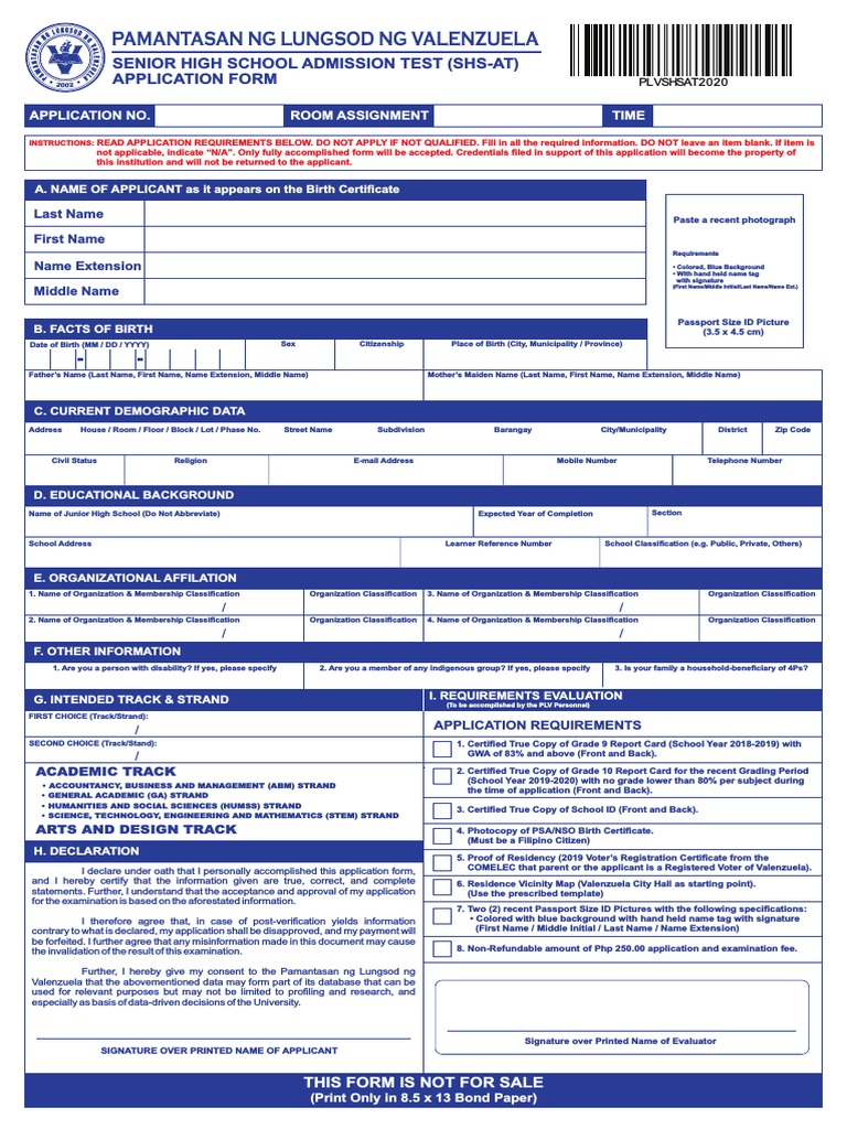 SHS Admission Test Application Form | PDF | Government