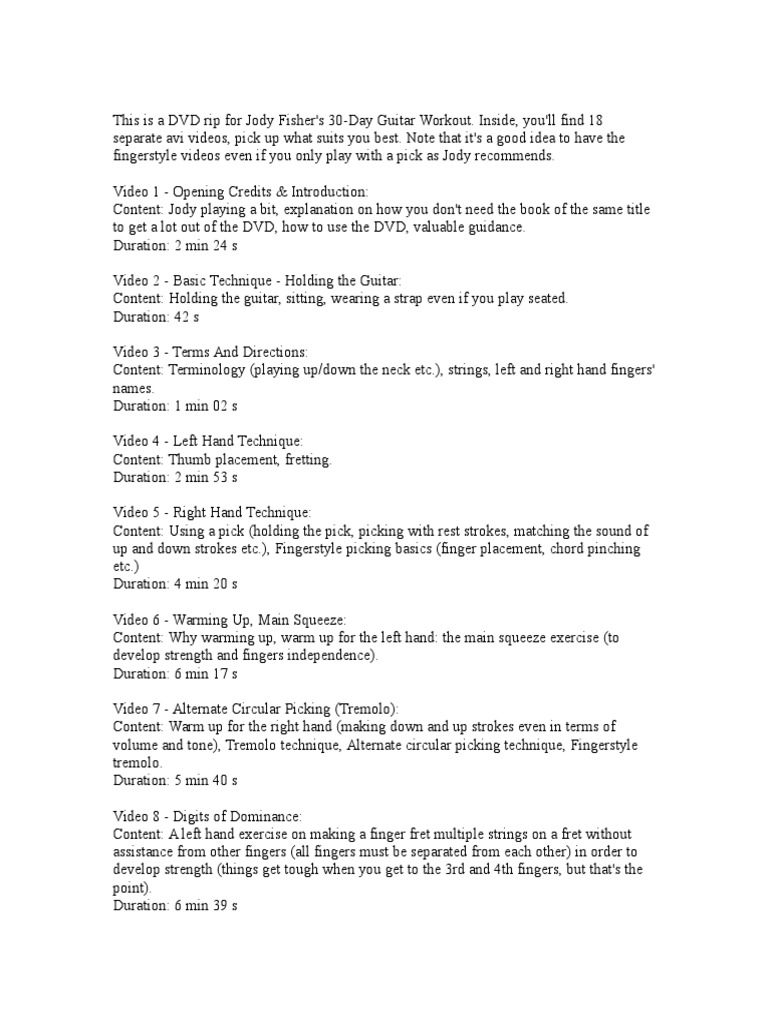30 Day Guitar Workout Jody Fisher DVD Rip PDF | PDF | Guitars | Musical ...
