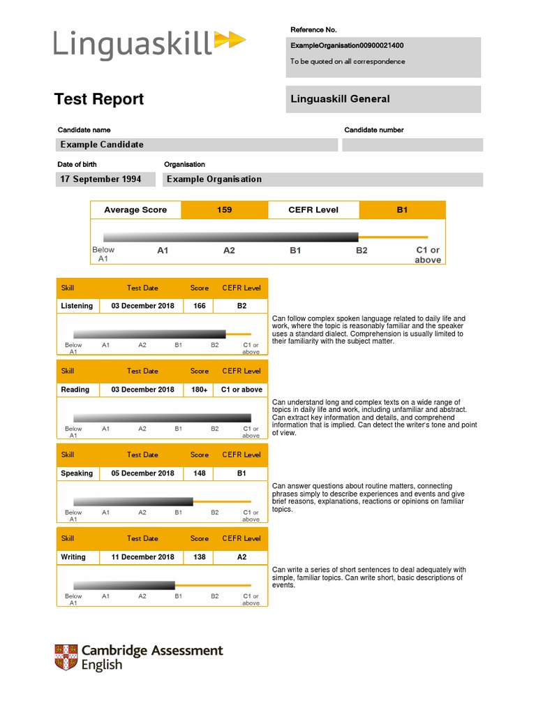 Linguaskill Test Report Form For Individual Candidate | PDF | Language ...